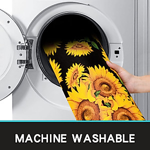 Sunflower Kitchen Rugs and Mats Set 2 PCS, Washable Anti-Fatigue Non-Slip Durable Comfort Standing Runner Rug for Kitchen, Office, Sink, Laundry, Living Room (17"x48"+17"x24",Black)