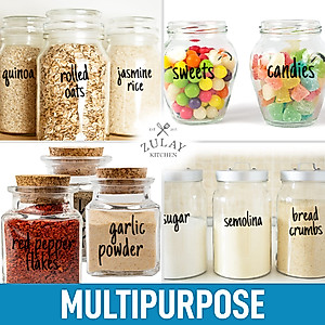 Zulay 157 Script Kitchen Pantry Labels for Containers - Preprinted Bold Cursive Kitchen Labels for Containers with Clear Background - Water Resistant Storage Container Labels Pantry Organization