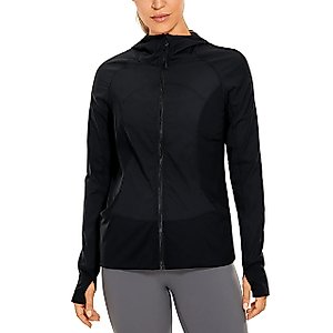 CRZ YOGA Women's Lightweight Breathable Athletic Jackets Full Zip Sweatshirt Running Hoodies with Pockets Black Small