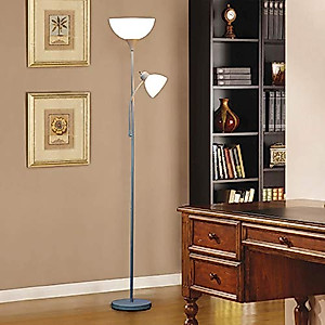 Adjustable Silver Floor Lamp with Reading Light By Light Accents - Susan Modern Standing Lamp For Living Room/Office Lamp 72" Tall - 150-watt With Side Reading Light Corner Lamp (Silver)