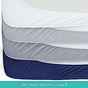 Crib Sheets for Boys and Girls, 4 Pack Fitted Crib Sheet for Standard Size Crib and Toddler Mattresses, Breathable & Soft Microfiber Toddler Sheets for Baby Gift, Grey/Navy/White