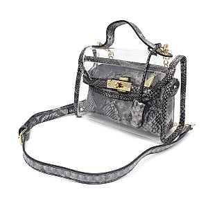 2-in-1 Snake Print Handbag Clear Stadium Shoulder Bag with Conceal Clutch Tote Bag Crossbody Purse