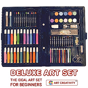 Deluxe Art Set For Kids by ART CREATIVITY - Ideal Beginner Artist Kit Includes 101 Pieces - Watercolor, Crayons, Colored Markers, Color Pencils and More + Bonus Coloring Book