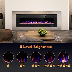 R.W.FLAME 68 inch Recessed and Wall Mounted Electric Fireplace, Ultra Thin and Low Noise,Fit for 2 x 6 Stud, Remote Control with Timer,Touch Screen,Adjustable Flame Color and Speed
