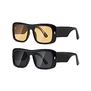 kimorn Sunglasses for Women Men Trendy Retro Fashion Sun Glasses 90’s Vintage Y2K Oversize Square Frame Shades K1337 (Black Yellow+Black Grey)