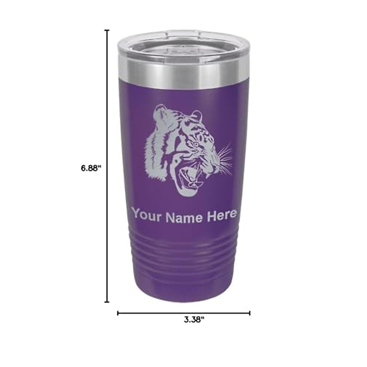 LaserGram 20oz Vacuum Insulated Tumbler Mug, Tiger Head, Personalized Engraving Included (Dark Purple)