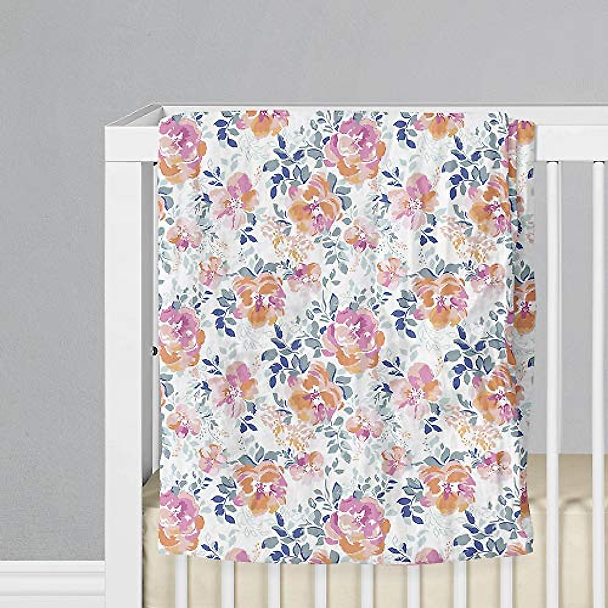 Aenne Baby, Muslin Swaddle Blanket for Girls, Infant Toddler Quilt, Swaddle Wrap for Girls, Luxurious Soft and Silky Stroller Cover, Floral Orange Pink Tropical Blankie, Large 47"x 47", 1 Pack