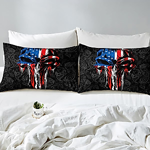 Paisley Duvet Cover Set Twin Size,American Flag Gothic Skull Print Bedding Set 2pcs for Kids Teens Room Decor,Halloween Theme Comforter Cover Soft Breathable Bedspreads Cover with 1 Pillowcase,Black