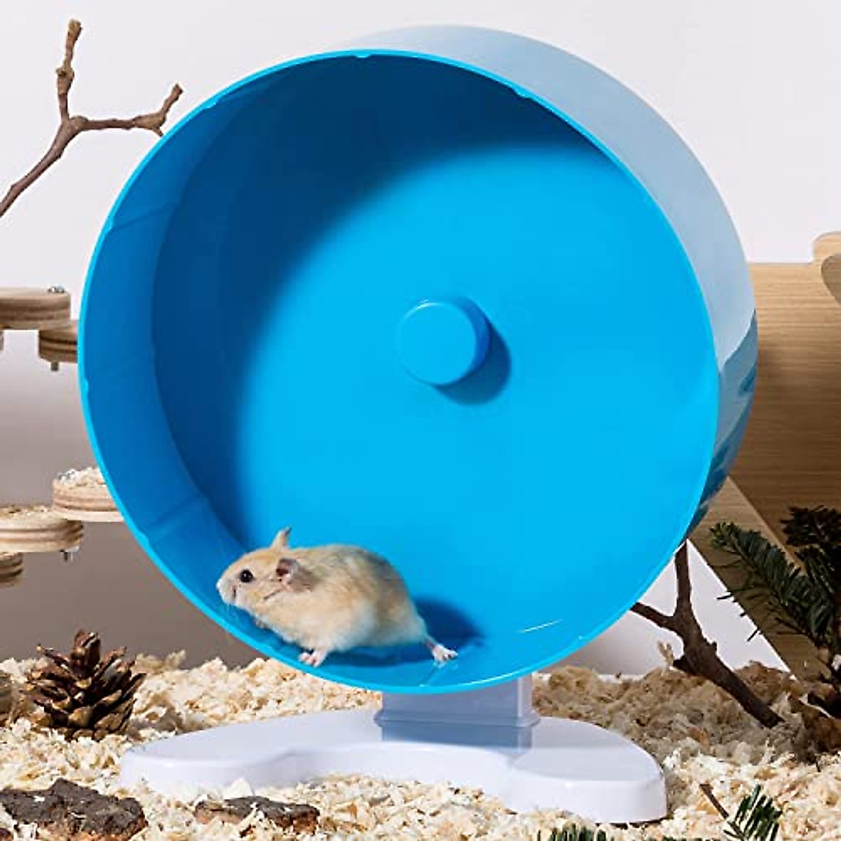8.5 in Silent Hamster Wheel for Syrian Hamster Exercise Wheel & Quiet Hamster Running Spinner Wheel with Stable Stand for Hedgehog, Gerbils, Mice, Dwarf Hamster and More Small Pets, Blue