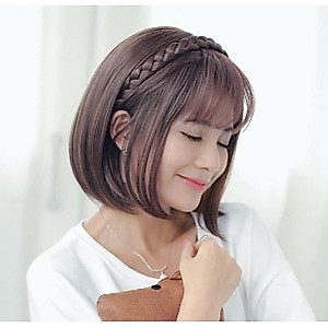 Lurrose Front Bangs Headband with Natural Human Fringe Extensions for Forehead Braids and Hoop Hairband