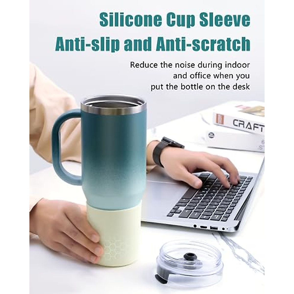 Gpeng 40 oz Tumbler with Handle, Water Bottles with Straw Lid and Anti-Slip Sleeve, Insulated Stainless Steel Travel Mug Cup Holder Friendly, Keep Drinks Cold or Hot for Hours