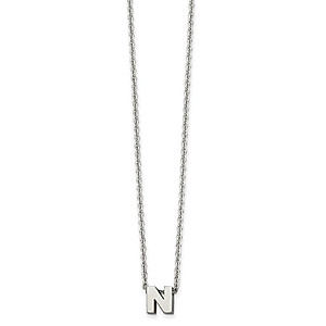 Solid Stainless Steel Letter N 2in Extension 18in Pendant Necklace Charm Chain - with Secure Lobster Lock Clasp 18"