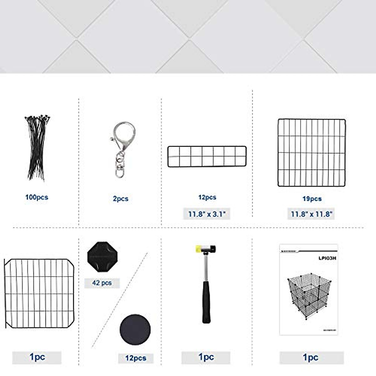 SONGMICS Pet Playpen Includes Zip Ties, Customizable Animal Fence with Storage, Door, Metal Wire Pen Fence for Small Animals, Bunnies, Rabbits, Puppy Guinea Pigs, for Indoor Use, Black ULPI03H