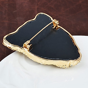 YYBONNIE Vintage Black Enamel Spotted Leopard Head Rhinestone Crystal Animal Brooch Pin Lapel Pin Badge (Gold)