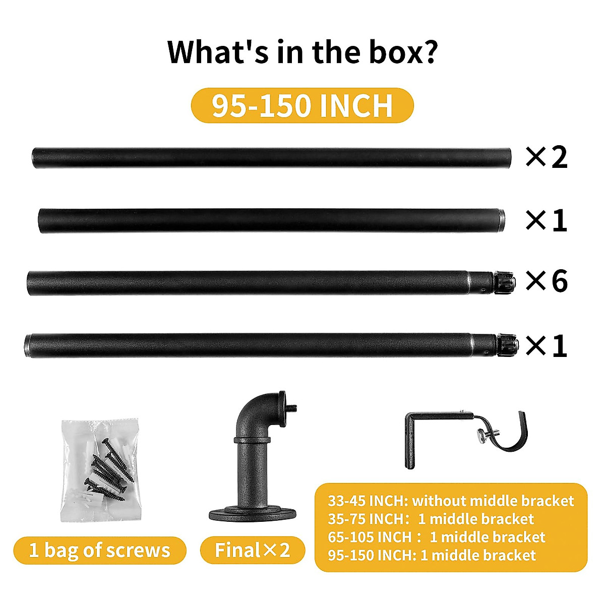 Rustic Curtain Rod, Industrial Curtain Rods for Windows 48 to 84 Inches, Blackout Wrap Around Curtain Rod, for Indoor and Outdoor, Simple Modern Design, 48 to 86 Inches, Black