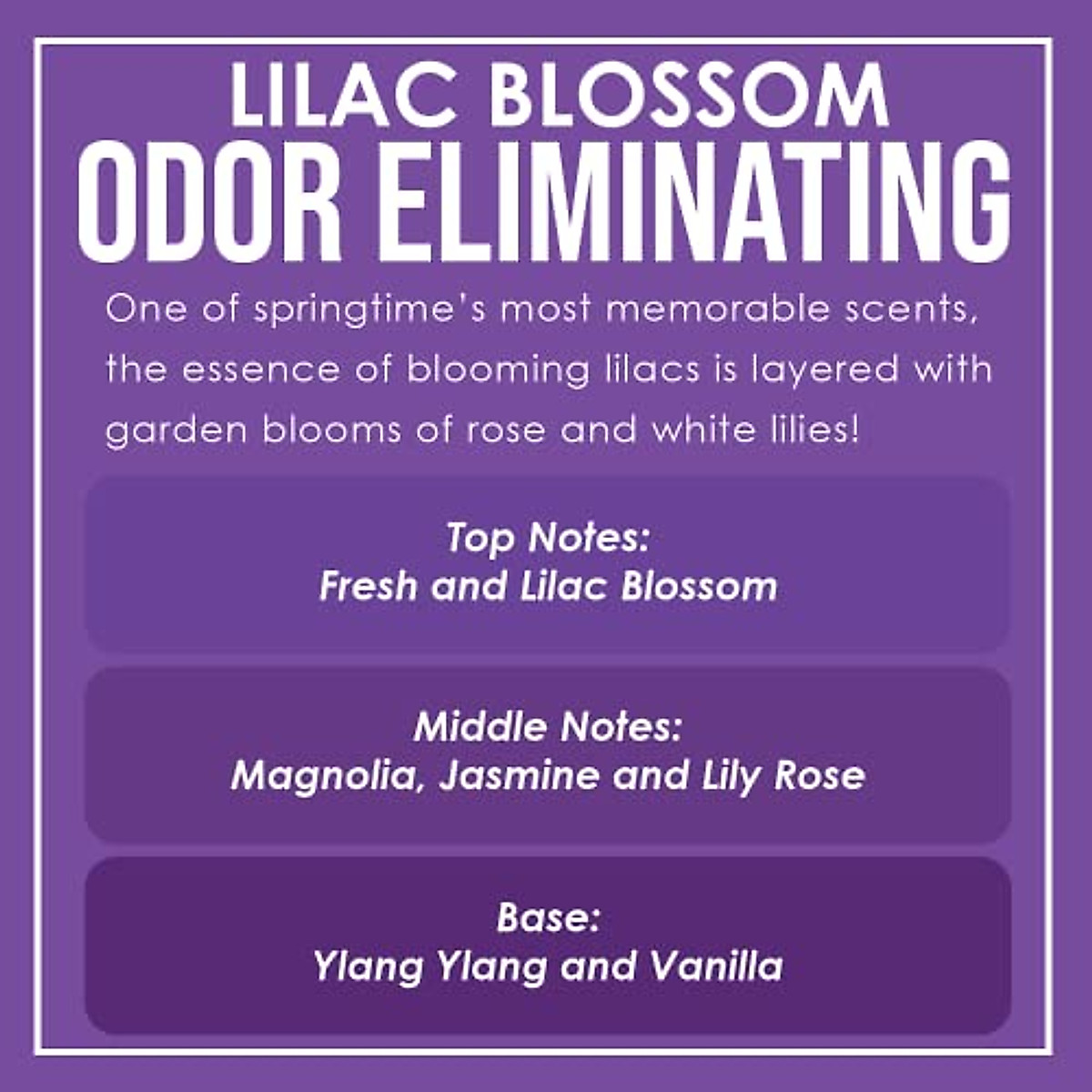 Lilac Blossom Odor Eliminating Highly Fragranced Candle - Eliminates 95% of Pet, Smoke, Food, and Other Smells Quickly - Up to 80 Hour Burn time - 12 Ounce Premium Soy Blend