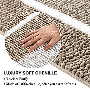 Super Absorbent Tufted Chenille Rug with Non Slip Backing, Gradient Taupe Stripe Pattern Microfiber Bath Rug, Machine Washable Thick Bathroom Floor Mat for Tub Shower, (20×32 inch, Taupe)