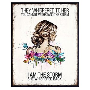 Boho-chic Positive Wall Art - Encouraging Wall Decor - They Whispered to Her You Cannot Withstand The Storm - Daughter Gift - Motivation Inspiration Saying Quotes - Bedroom Wall Art for Women UNFRAMED