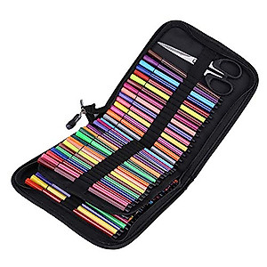Pencil Roll Pouch 72/120 Slots Canvas Pencil Wrap Portable Pencils Roll Up Case for Artist, School, Office(72 Slots)