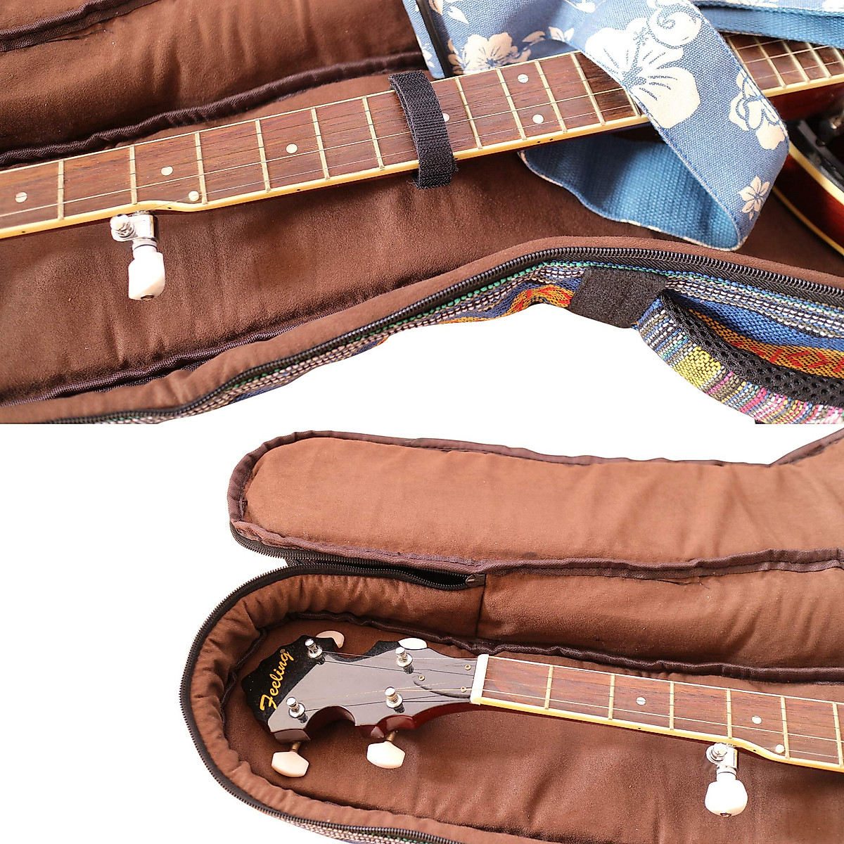 MUSIC FIRST Original Design 0.65" (16mm) Thick Padded Country Style 5-string Banjo Case, Banjo Gig Bag (Fit for Overall Length 38 inch / 96~97cm Full Size Banjo).