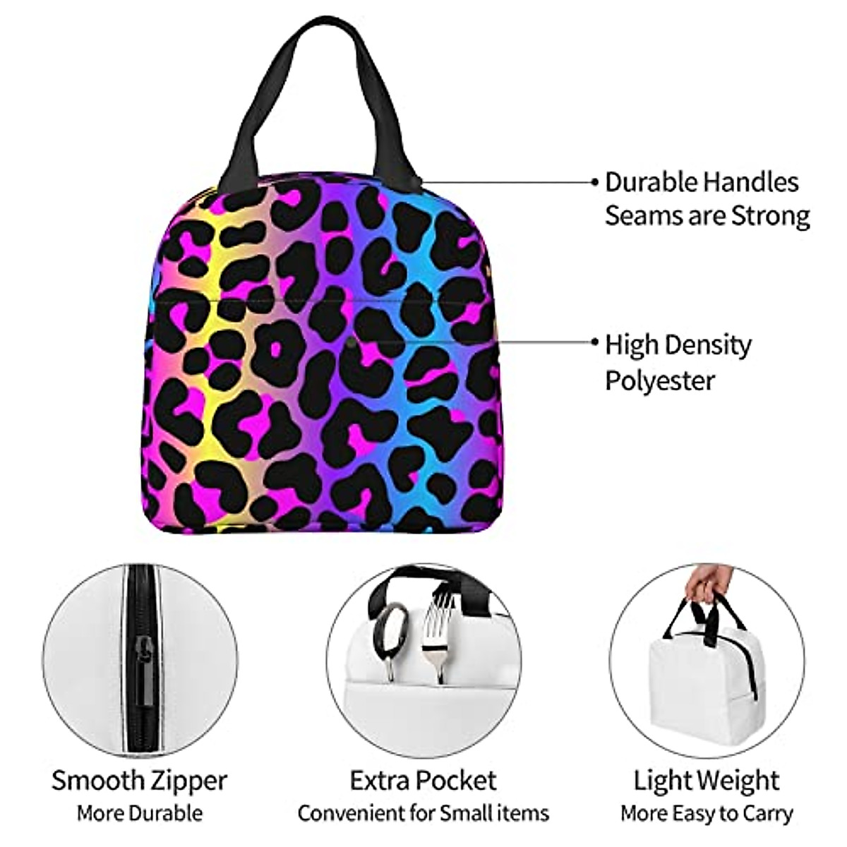 Echoserein Leopard Neon Animal Print Lunch Bag Insulated Lunch Box Reusable Lunchbox Waterproof Portable Lunch Tote For Women Men Girls Boys