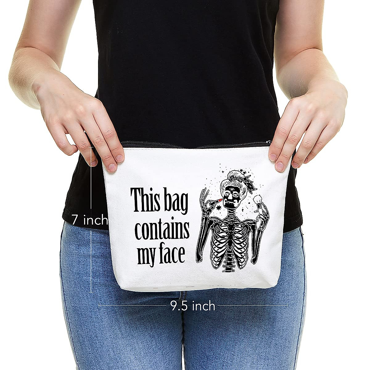 IHopes+ Funny Skeleton Makeup Bag Gift for Women Best Friends Sister | This Bag Contains My Face Makeup Zipper Pouch Bag Cosmetic Travel Accessories Bag Gifts halloween gifts