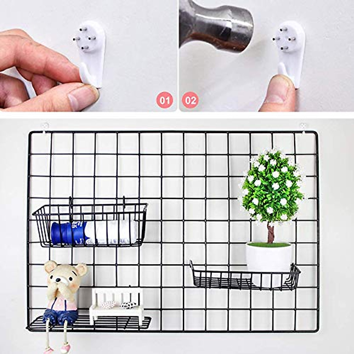 GBYAN Wall Grid 2 Pack Grid Wall Panels Wall Organizer Picture Board for Room and Office Photo Display Board with Clips, 25.6"x17.7"