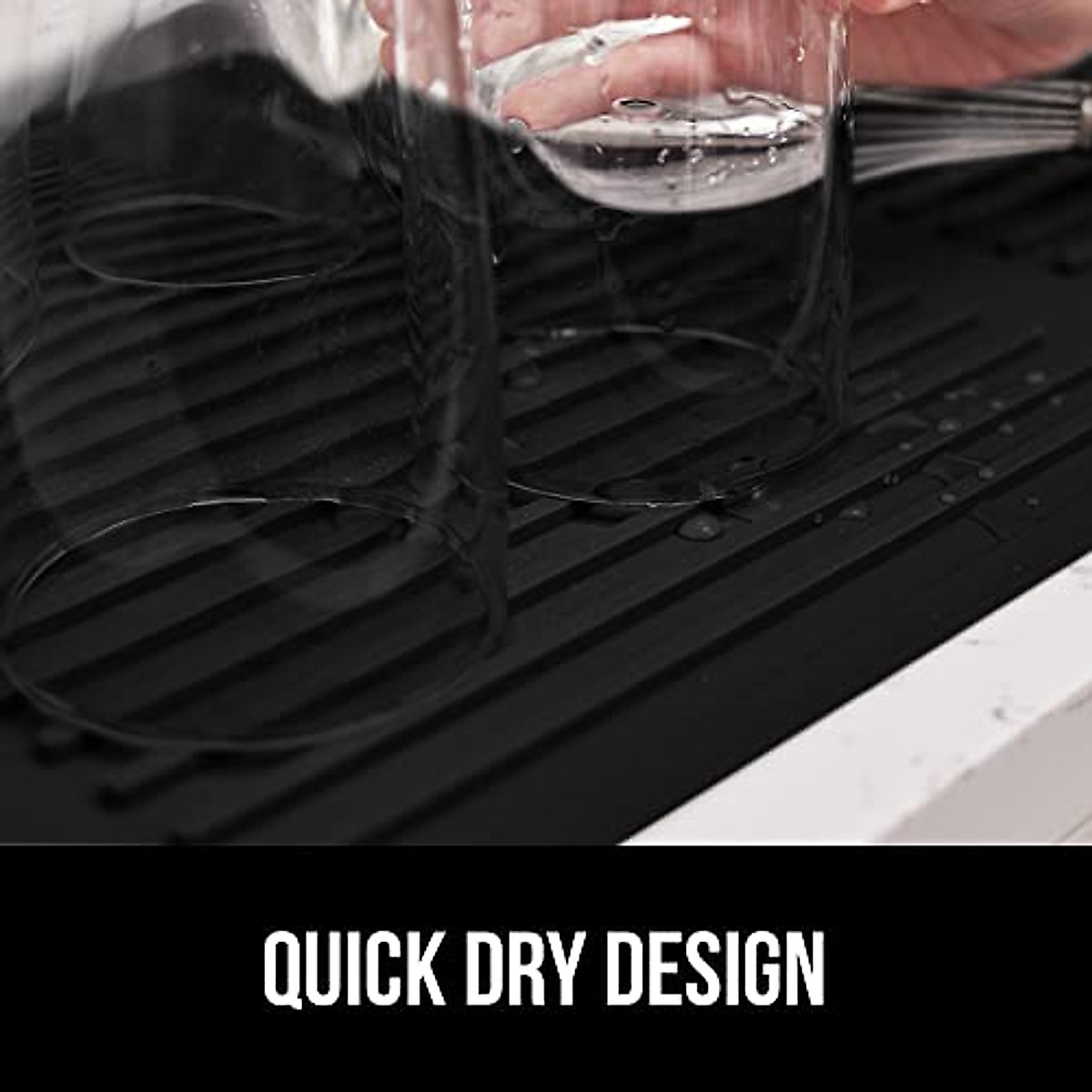 Gorilla Grip Dish Drying Mat for Kitchen Counter, 18x24, Slip Resistant Silicone Quick Dry Pad for Washing Dishes, Heat Resistant Waterproof Dishwashing Rack, BPA Free Sink Mats, Easy Cleaning, Black