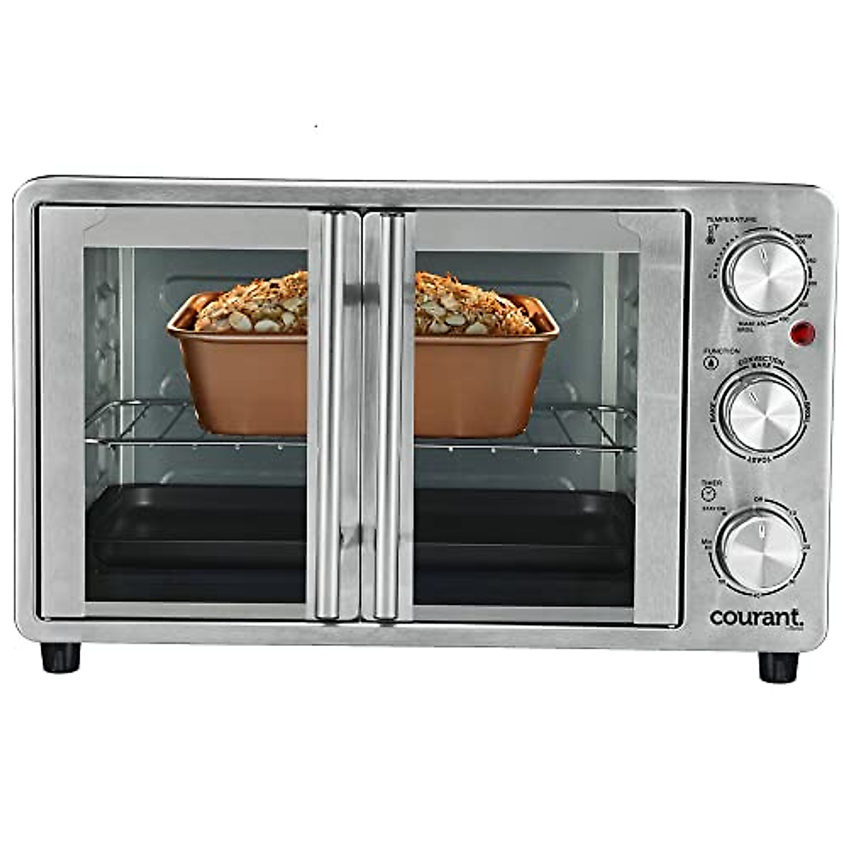 Courant French Door Convection Toaster Oven & Broiler, Bake Broil Toast Oven, Fits 9x13’’ Baking Pan, 6-Slices, 10’’ Pizza, Convection Oven - Stainless Steel