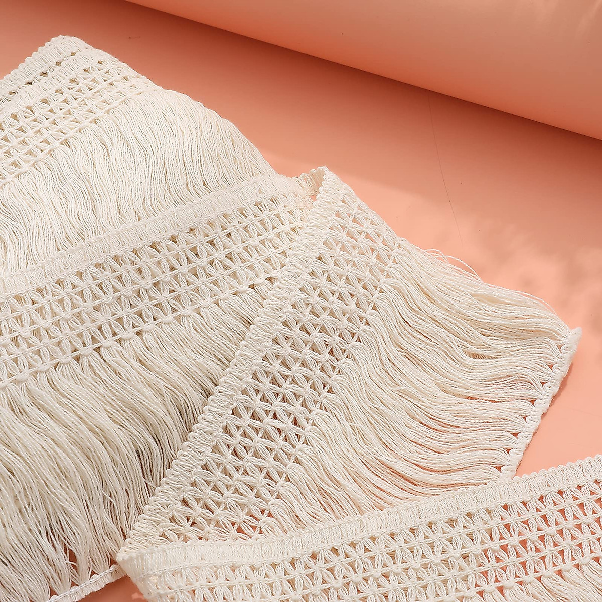 10 Yards Cotton Tassel Fringe Trim - AWAYTR 5 Inches Wide Sewing Fringe Trim for DIY Curtain Clothing Dress Pillow Craft Ribbon (Beige,12cm)