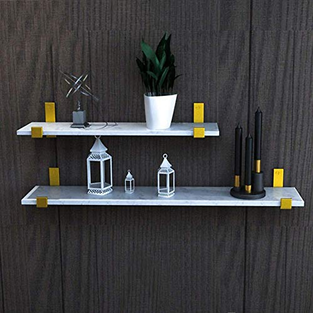 PIBM Stylish Simplicity Shelf Wall Mounted Floating Rack Shelves Modern Set Top Box Bookshelf Storage Sundries Marble Metal Bracket No Deformation,4 Sizes, a ,