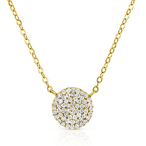 MAX + STONE 10K Gold Diamond Necklace for Women | Round Solitaire Diamond Pendant Necklace for Women | Real Gold Diamond Cluster Necklace with 18” Cable Chain