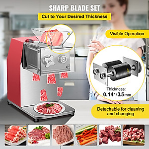 VEVOR Commercial Meat Cutting Machine, 551 Lbs/H 850W Meat Shredding Machine, 3.5mm Blade Electric Meat Cutter, Stainless Steel Restaurant Food Cutter, for Kitchen Supermarket Lamb Beef Chicken, Red