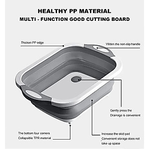 MY DEVELOPMENT 3-in-1 Collapsible Dish Tub | Multifunctional Foldable Cutting Board for Washing, Cutting, and Chopping | Collapsible Wash Basin | GREY