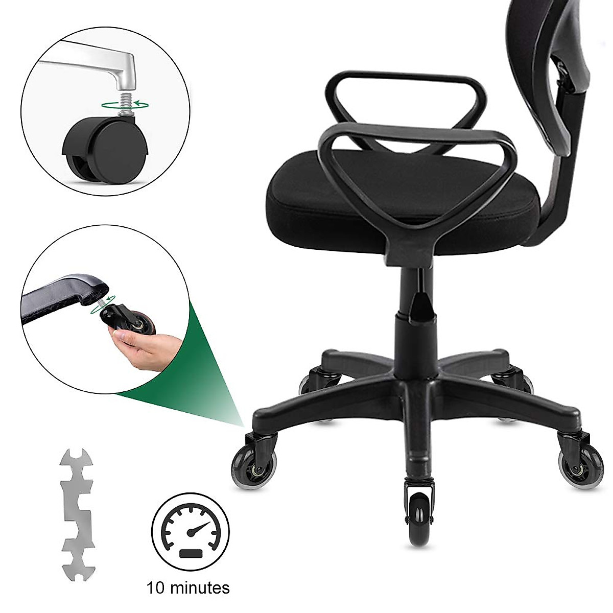 8T8 Office Chair Caster Wheels by 8T8 for Smart Home Offices, 5/16''-18x1"(NOT Metric M8) Threaded Stem Caster, Heavy Duty 3" Replacement Rubber Office Chair Wheels, Safe for Hardwood Tile Floors