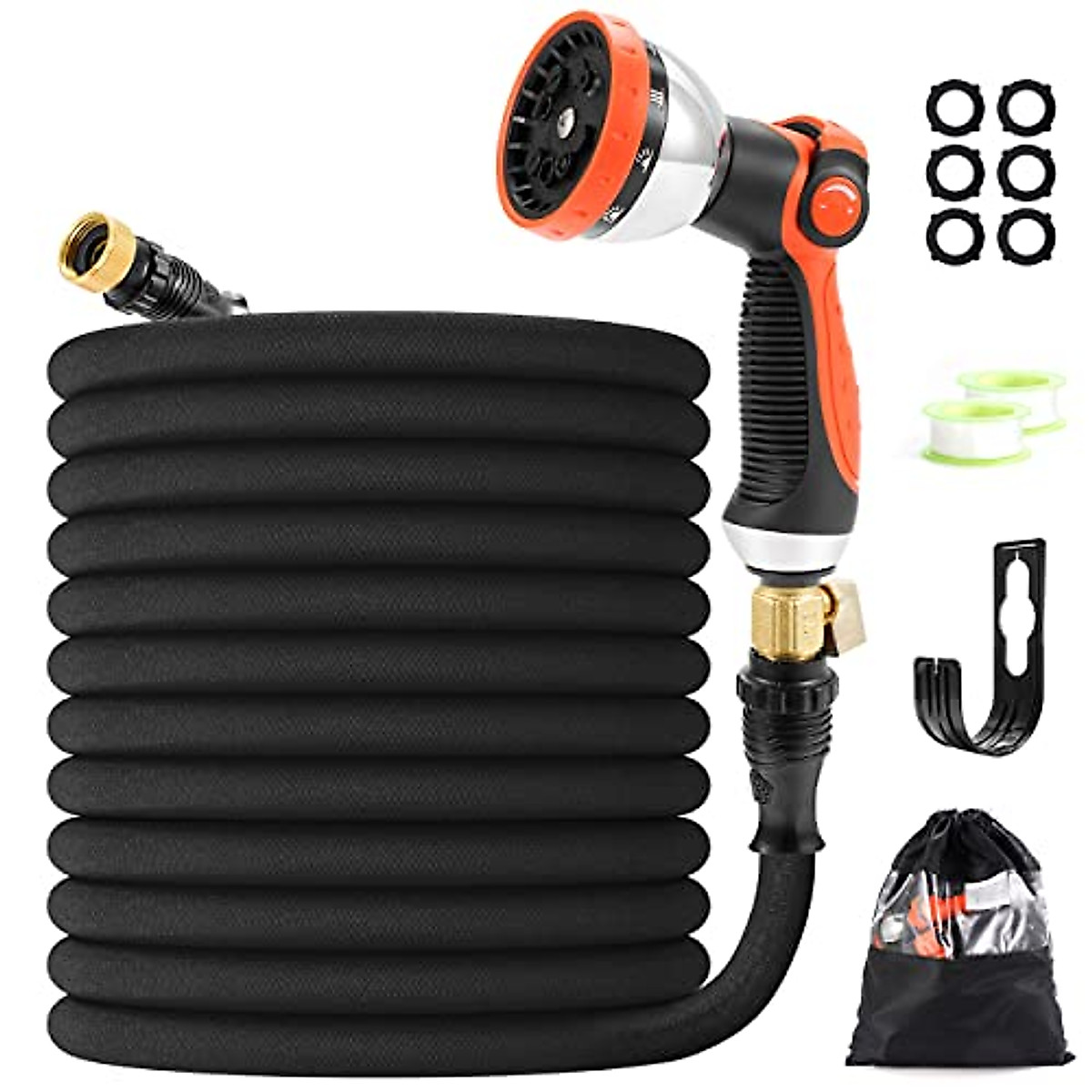 Garden Hose 25 50 100ft with Brass Connector & 3 Layers Latex, Garden Hoses with 10 Function Spray Nozzle, Long Car Wash Water Hose for 3/4 Standard Faucet