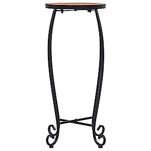 SecondBoy Set of 3 Size Outdoor Side Table Patio Table Garden Plant Stand Iron Frame Scroll Leg Round Top Mosaic Terracotta Ceramic