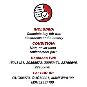 KeylessOption Keyless Entry Remote Car Key Fob for Chevy Silverado Colorado GMC Sierra Canyon 2014-2019 M3N-32337100