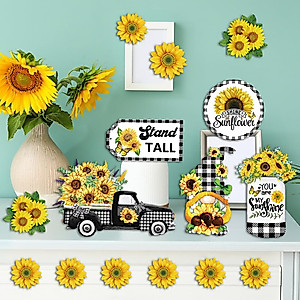 Spring Sunflower Tiered Tray Decor Set Farmhouse Tiered Tray Decor Sunshine Wood Sign Sunflower Kitchen Decor for Home Table Shelf