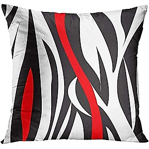 Emvency Set of 4 Throw Pillow Covers 16x16 Inches Decorative Cushion Modern Abstract Red Black White and Grey Wavy Vertical Stripes Dot Polyester Pillow Cases Square Pillocases for Bed Sofa
