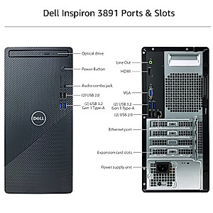 Dell Inspiron i3891 Desktop Computer - 11th Gen Intel 6-Core i5-11400 up to 4.40 GHz Processor, 8GB DDR4 Memory, 256GB SSD, Intel UHD Graphics 630, DVD Burner, Windows 11 Home, Black