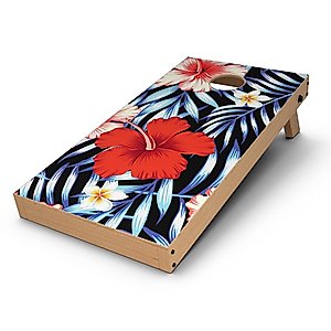 Design Skinz Summer Tropical Skin Set for Cornhole (Skin Only) - Vivid Tropical Red Floral v1