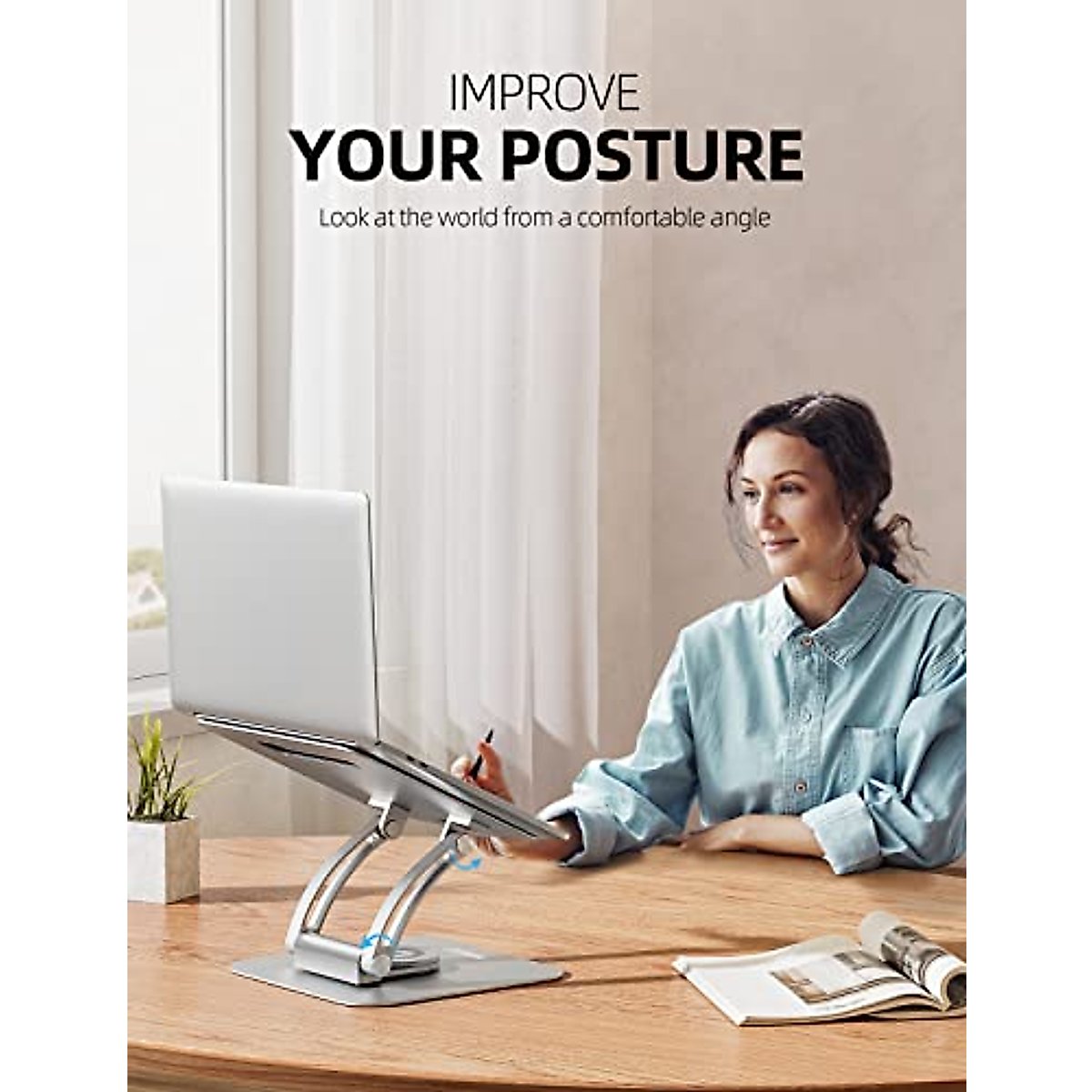 Nulaxy 360 Rotating Laptop Stand for Desk, Laptop Riser Adjustable Height and Angle, Foldable and Portable Travel Laptop Stand, Holds up to 22lbs, Fits All MacBook, Laptops