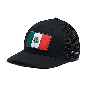 Columbia Unisex PFG Fish Flag Mesh Ball Cap - Low, Black/Black/Mexico Fish Flag, Small/Medium