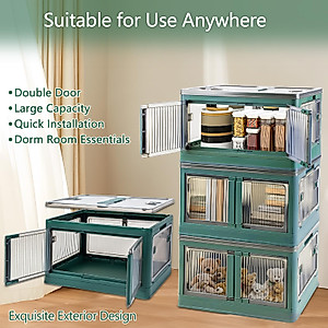 NOCCUR 3 Pack Stackable Storage Bins with Lids - 23Gal Green Plastic Storage Bins - Folding Storage Box - Foldable Plastic Storage Container with Lids and Doors - for Book Storage,Study Room