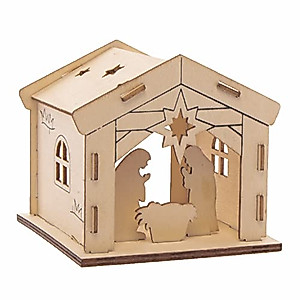 Baker Ross FC206 Nativity Stable Wooden Model Kit - Pack of 3, Tealight Holder to Decorate and Display, Wooden Crafts for Children, Ideal Christmas Arts and Crafts Project