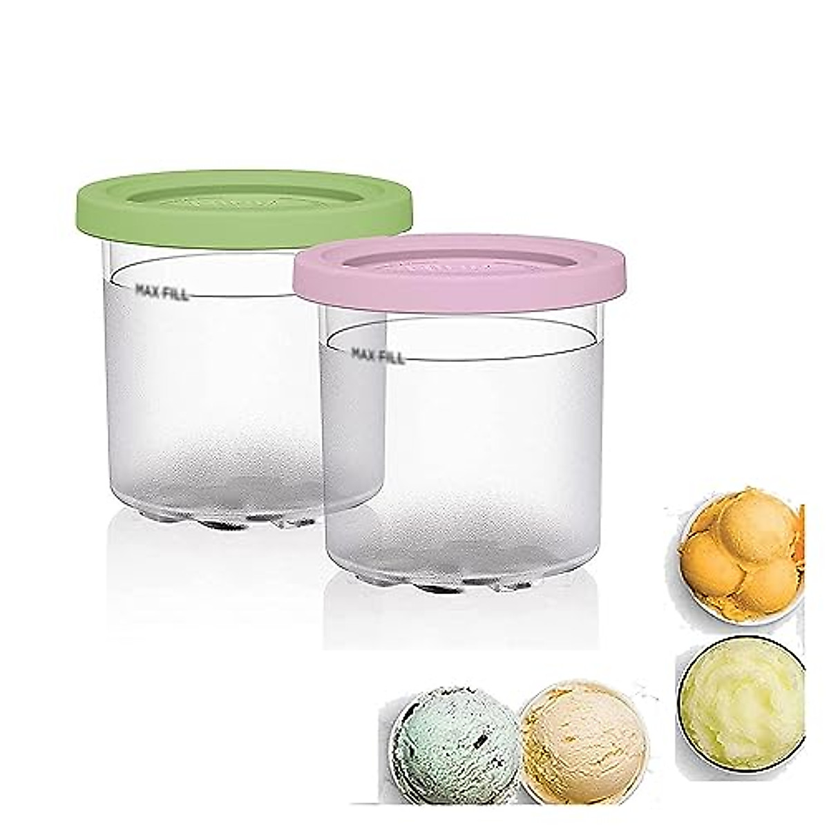 EVANEM 2/4/6PCS Creami Pints, for Creami Ninja Ice Cream,16 OZ Ice Cream Containers Pint Bpa-Free,Dishwasher Safe Compatible NC301 NC300 NC299AMZ Series Ice Cream Maker,Pink+Green-4PCS