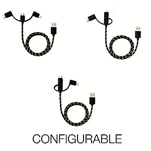 3-in-1 Cable (Apple Lightning-USB Type-C-microUSB) Hi Strength Braided Cable (1 Meter) (2 PCS)