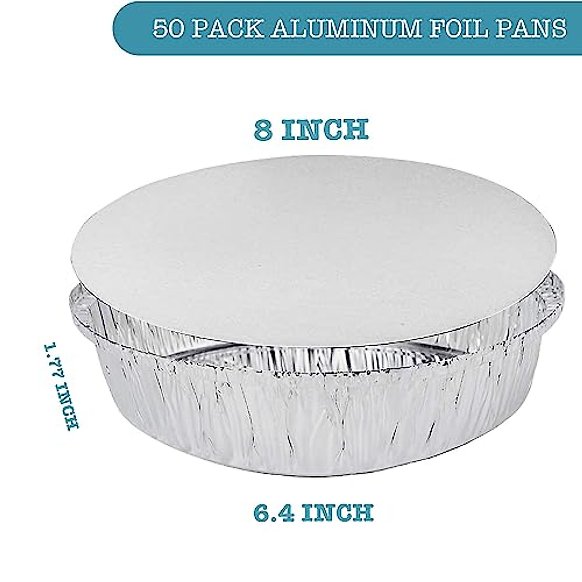 Forsone 50 Pack 8-Inch Round Aluminum Foil Pans With Lids Disposable Aluminum Tin Foil Cake Pans for Storage, Baking, Roasting, Meal Prep, Reheating, Freezer & Oven Safe