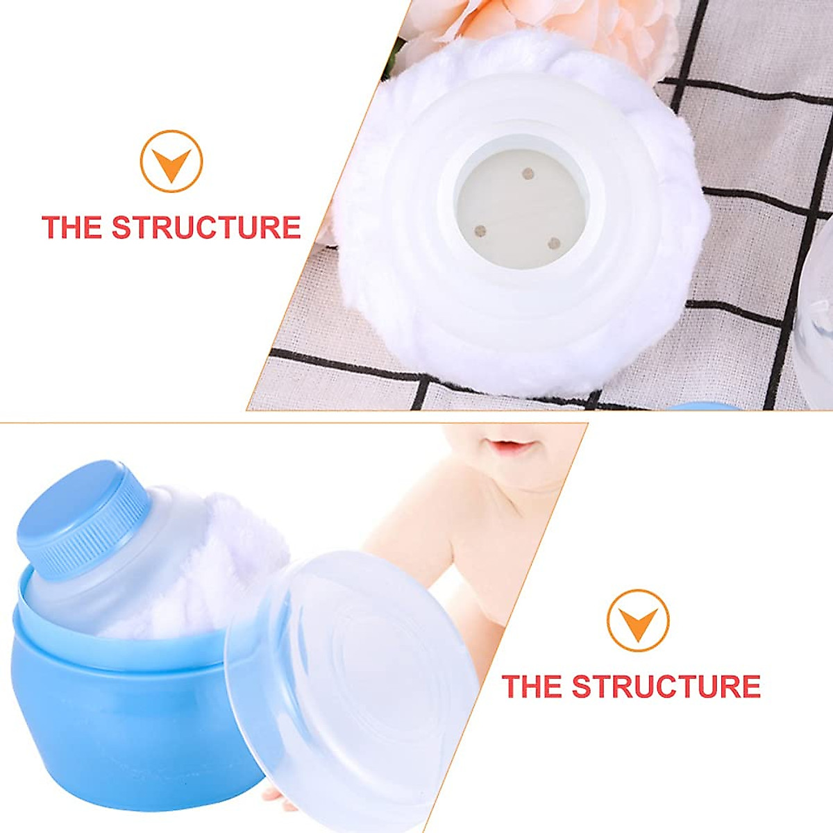 2pcs Puff with Case Empty Body Container Dispenser Case Large Puff with Sifter and Puffs for Body Home and Travel Use Blue
